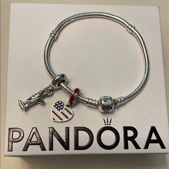 Pandora | Jewelry | Pandora Barrel Clasp Snake Bracelet With Usa Flag ...